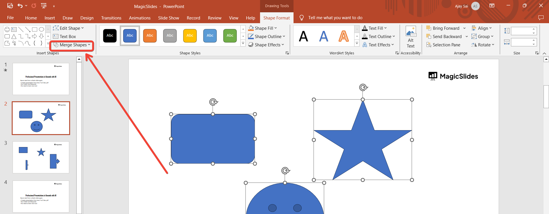 How to enable merge Shapes in PowerPoint
