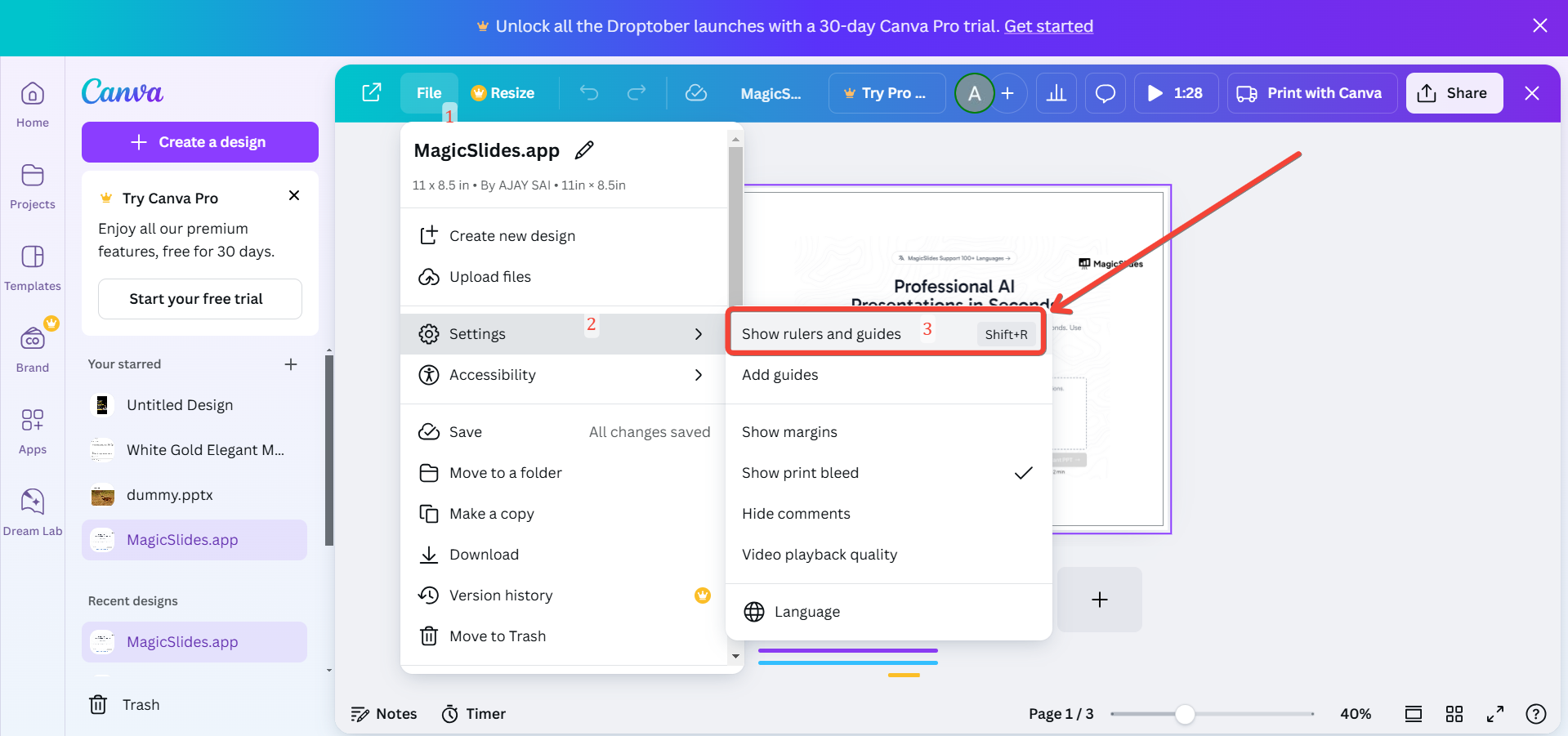 How to get Ruler in Canva
