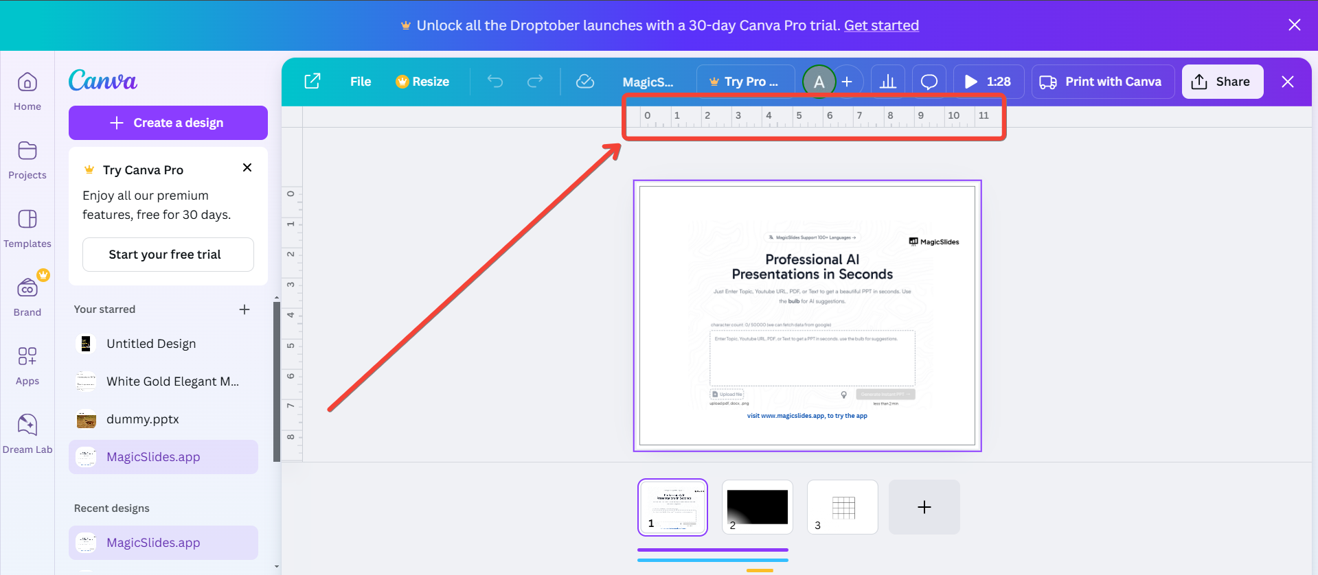 How to get Ruler in Canva